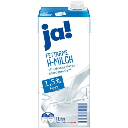 Ja! Milch Fettarm 1,5% - 1L | Milch & Milchersatz | Frische & Kühlung ...